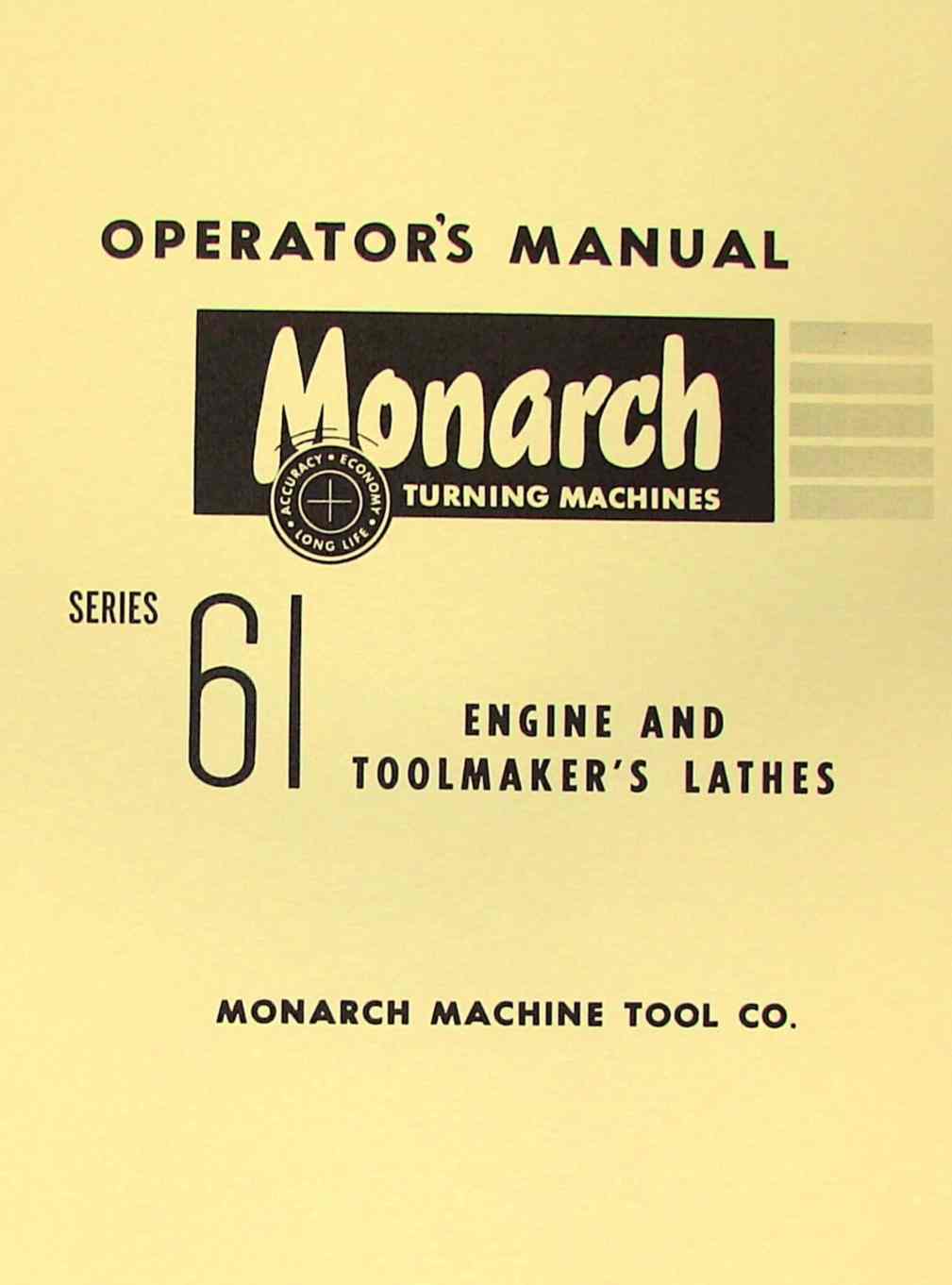 MONARCH 61 Series 13" 16" 20" Metal Lathes Operator's Manual - Ozark ...