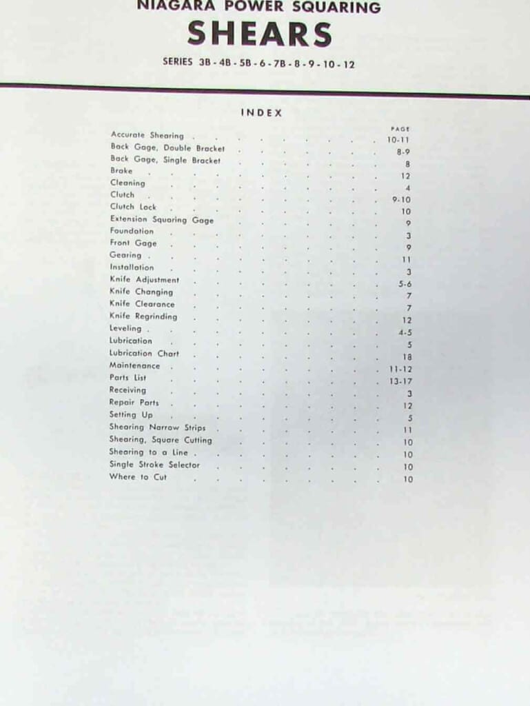 NIAGARA Shears Series 3B-4B-5B-6-7B-8-9-10-12 Service & Parts Manual ...