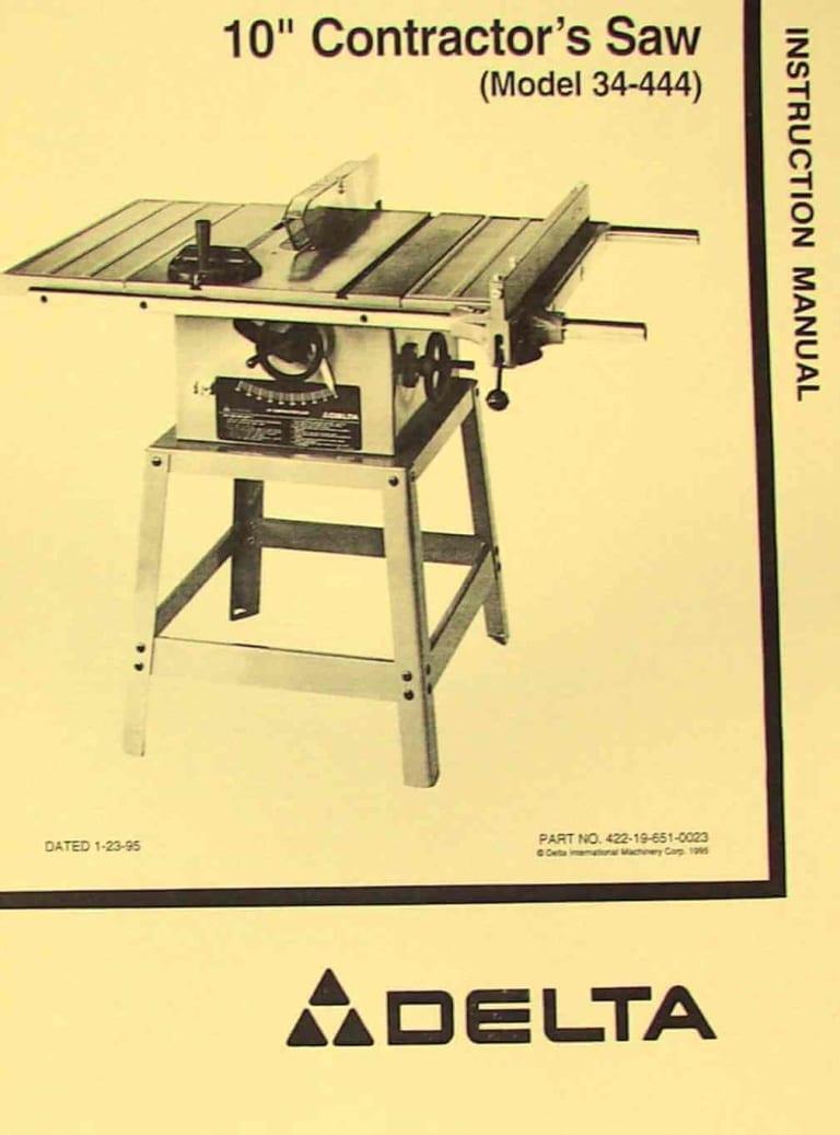 DELTA 10" Contractor's Table Saw 34-444 Instructions & Parts Manual ...