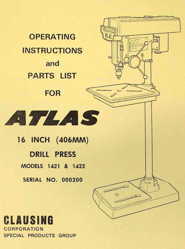 ATLAS Clausing 16" Drill Press 1421 & 1422 Instructions & Parts Manual ...