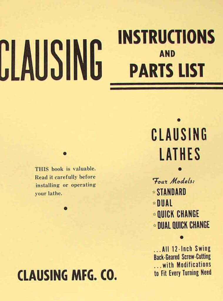 CLAUSING Atlas 12" 100 Series Lathe Operator's Instructions & Parts ...
