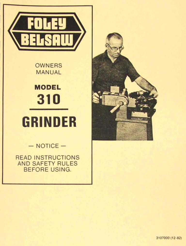 FOLEY Belsaw Model 310 Saw Blade Grinder Instructions and Parts Manual ...