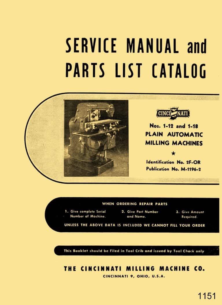 Cincinnati Nos. 1-12 & 1-18 Plain Automatic Milling Machines Model EA ...