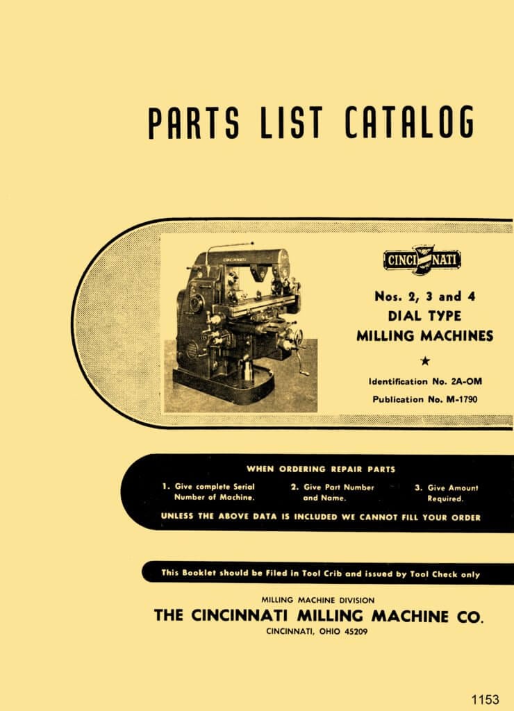 Cincinnati Nos. 2, 3, & 4 Dial Type Milling Machines Model OM Parts ...