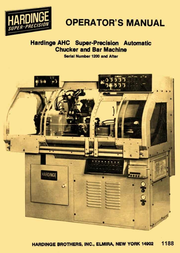 Hardinge AHC Automatic Chucking & Bar Machine Lathe Operators Manual ...