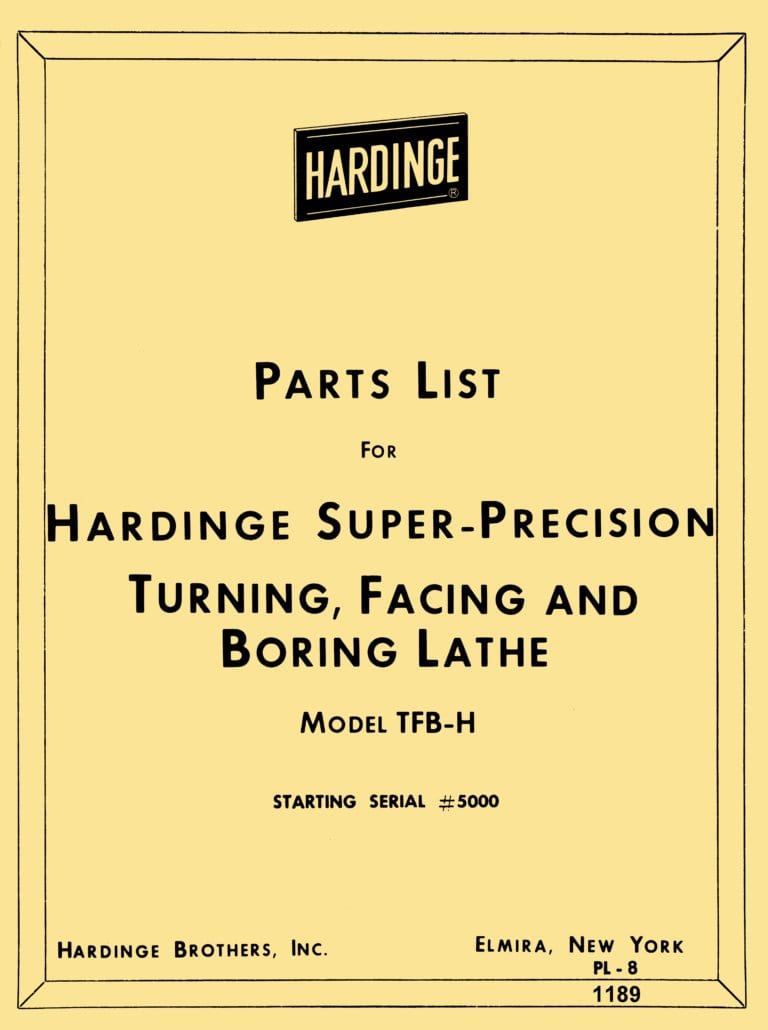 Hardinge TFB-H Turning, Facing, and Boring Metal Lathe Parts Manual ...