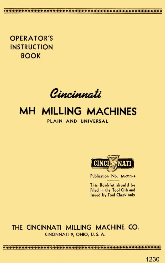 Cincinnati MH & L-Type Horizontal Milling Machine Operating ...