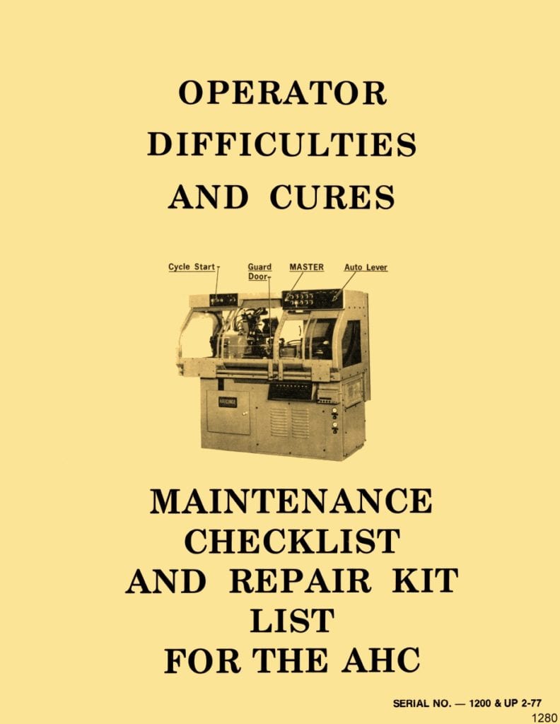 HARDINGE AHC Automatic Chucking Metal Lathe Maintenance Checklist ...