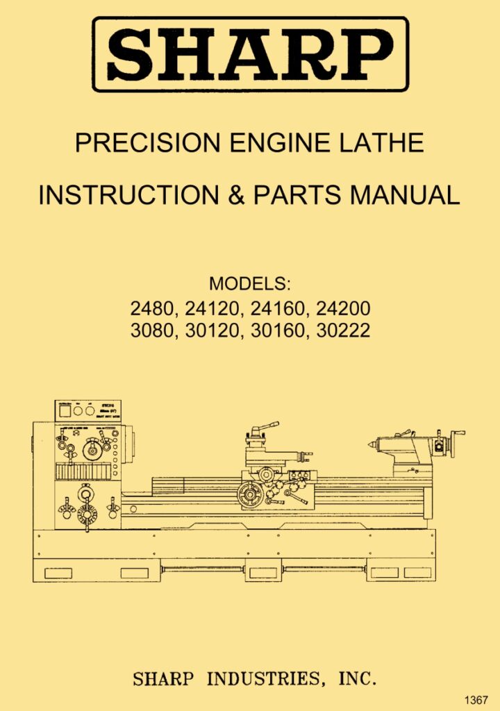 SHARP 24" 30" Metal Lathes Owners Operator Parts Wiring Diagram Manual ...