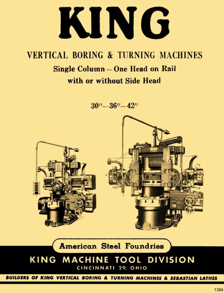 King 30"-36"-42" VTL Vertical Boring Turning Machine Parts Manual ...