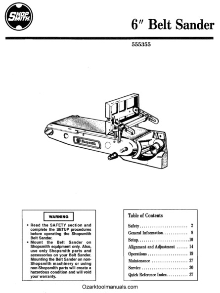 SHOPSMITH 6" x 48" Belt Sander Attachment Model 555355 Owner's ...