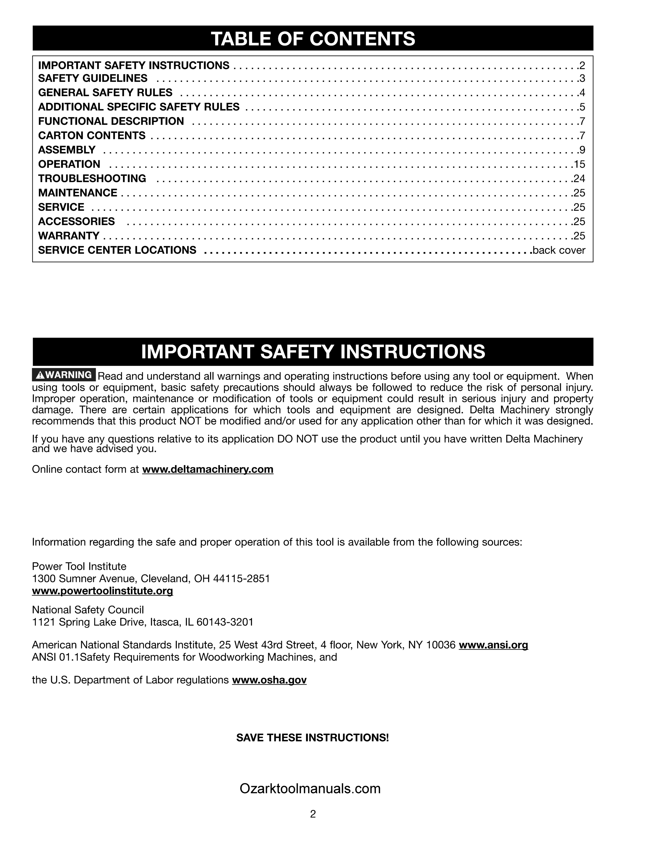 Delta Shopmaster 10" Motorized Bench Saw Model TS200 TS200LS Owner ...