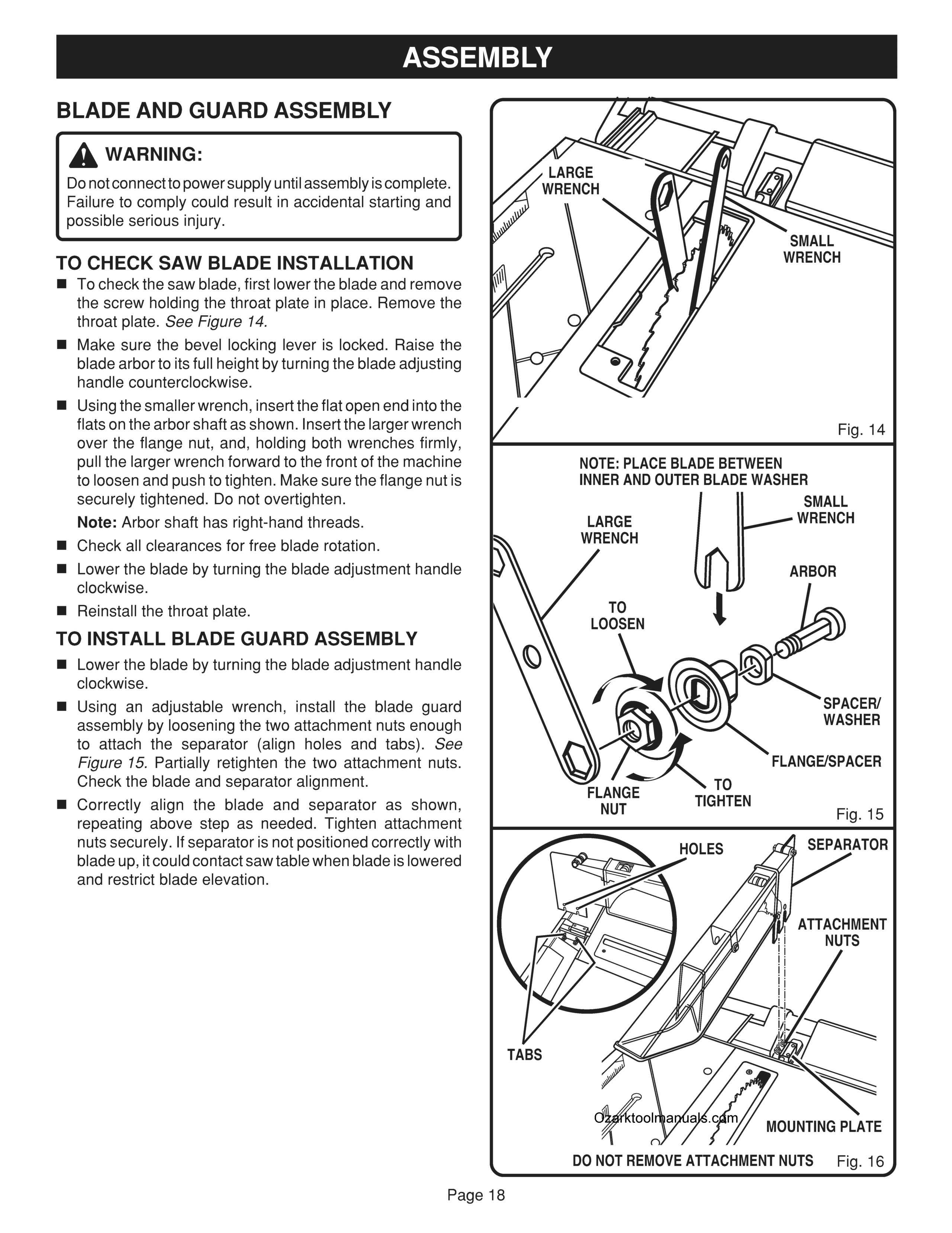 Ryobi 10" BTS15 Circular Table Saw Owner's, Operator's and Parts Manual - Ozark Tool Manuals & Books