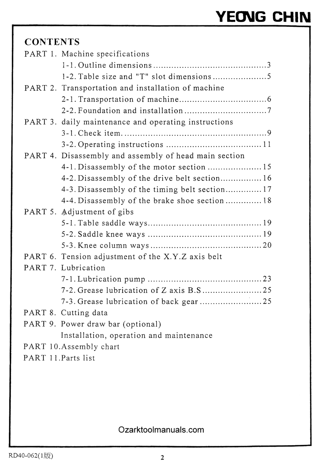 SUPERMAX YCM-40 CNC Milling Machine Owners Service Parts Manual - Ozark ...
