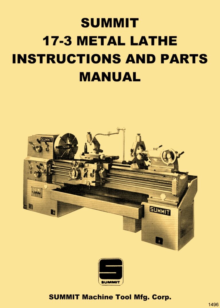 SUMMIT 17-3 Metal Lathe Owner Service Operators & Parts Manual - Ozark ...