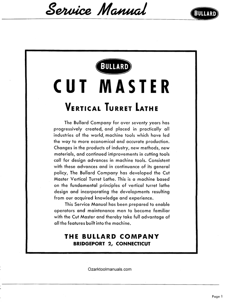 Bullard Cut-Master Vertical Turret Lathe VTL Operations Maintenance ...