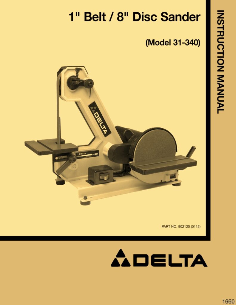 DELTA 31-340 1" Belt/ 8" Disc Sander Owner Instructions Service Parts ...