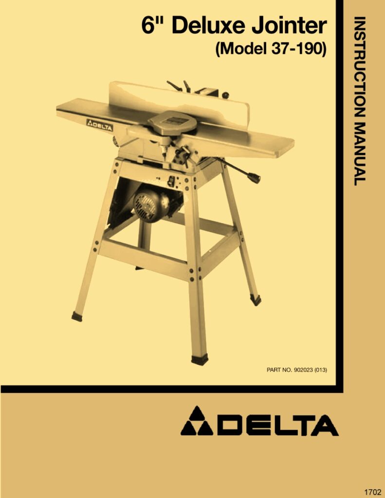 Delta 6" Deluxe Jointer 37-190 Owner Instruction Service Parts Manual ...