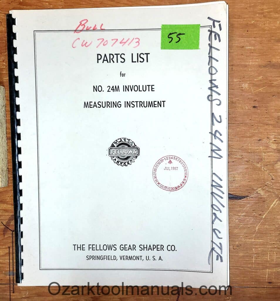 Fellows Gear Shaper Co. No. 24M Involute Measuring Equipment Parts ...