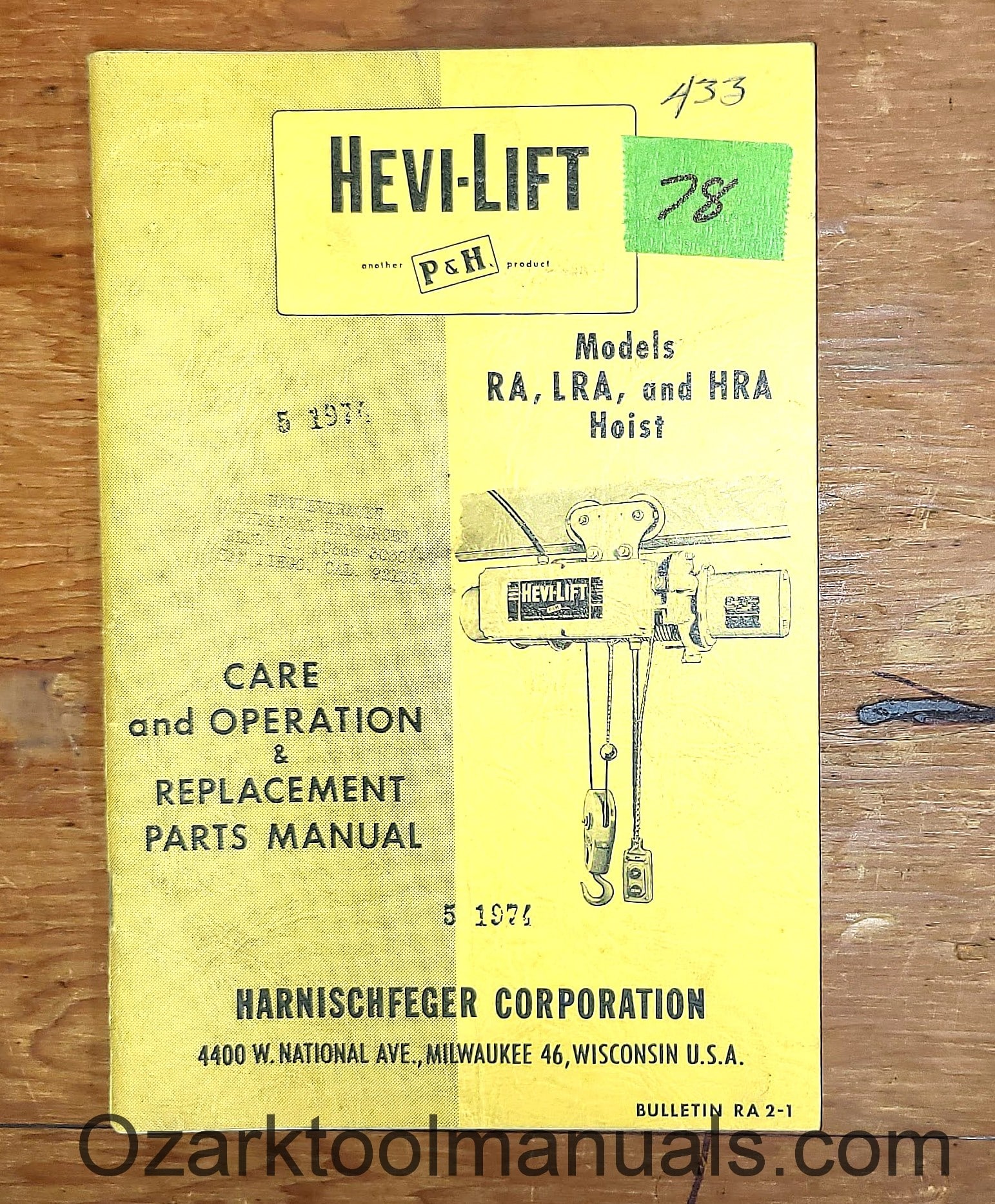 P&H Hevi-Lift RA, LRA, HRA Electric Hoist Operation Service Parts ...