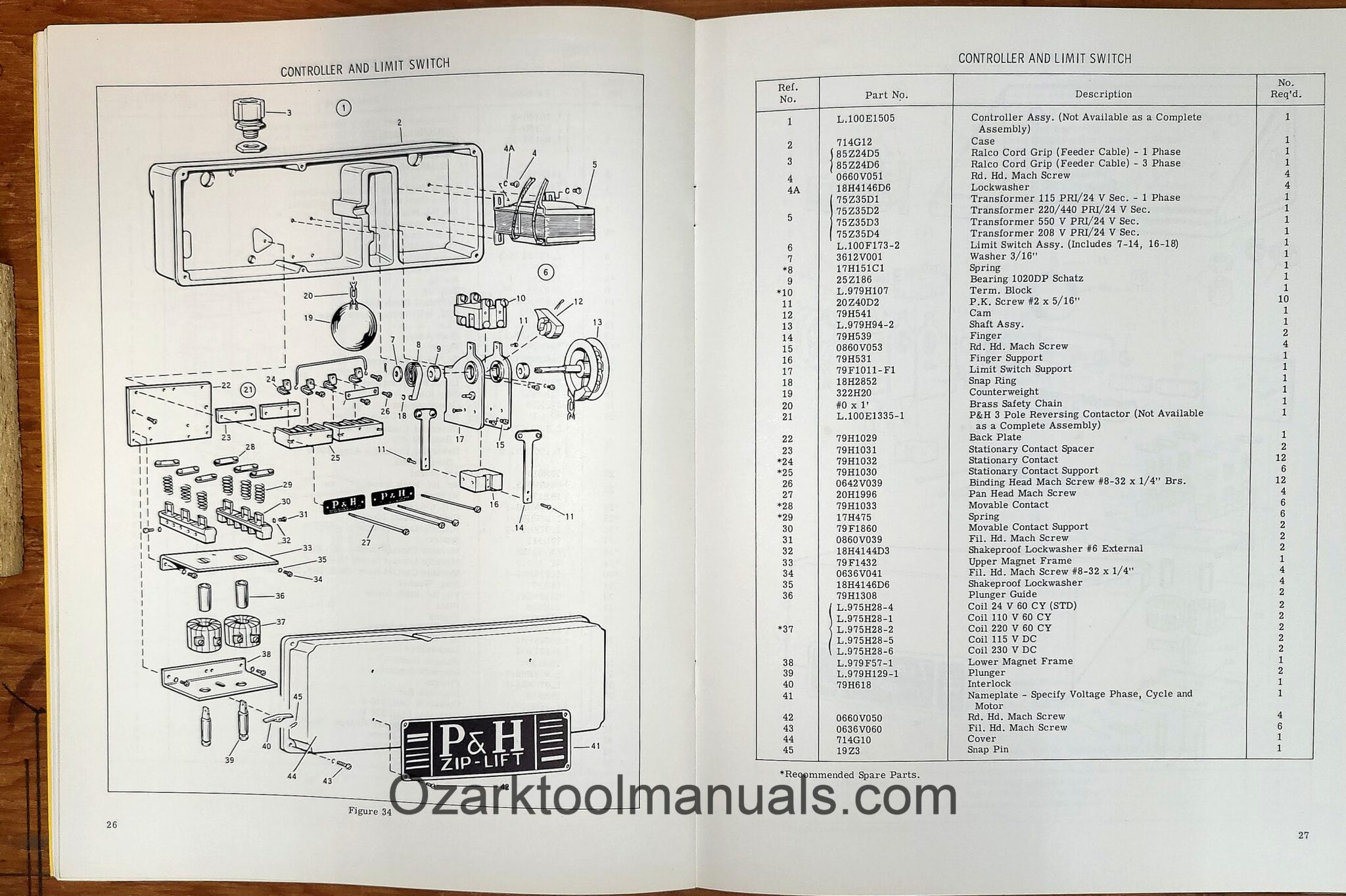 P&H Zip-Lift Model AA-1 Electric Hoist Operation Service Parts Manual ...