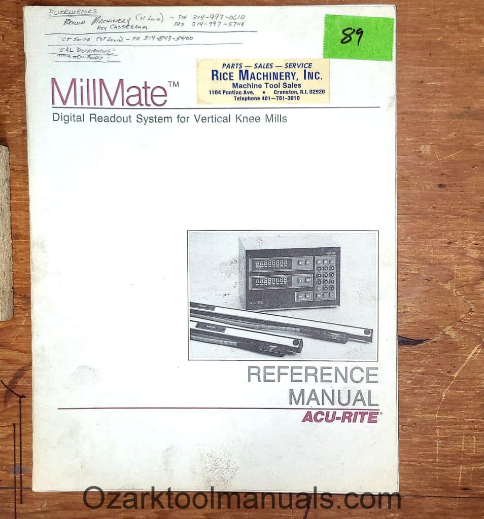Acu-Rite MillMate DRO Digital Readout Reference Manual - Ozark Tool ...