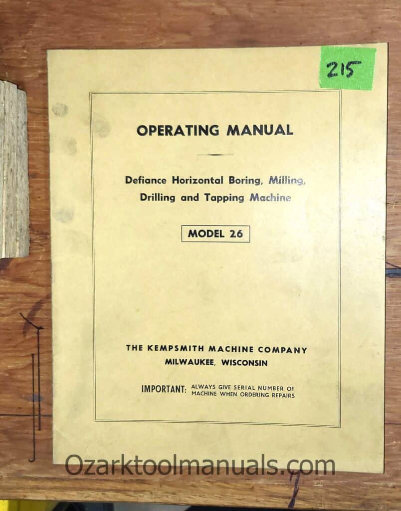 Kempsmith 26 Defiance Horizontal Boring Drilling Milling Machine ...