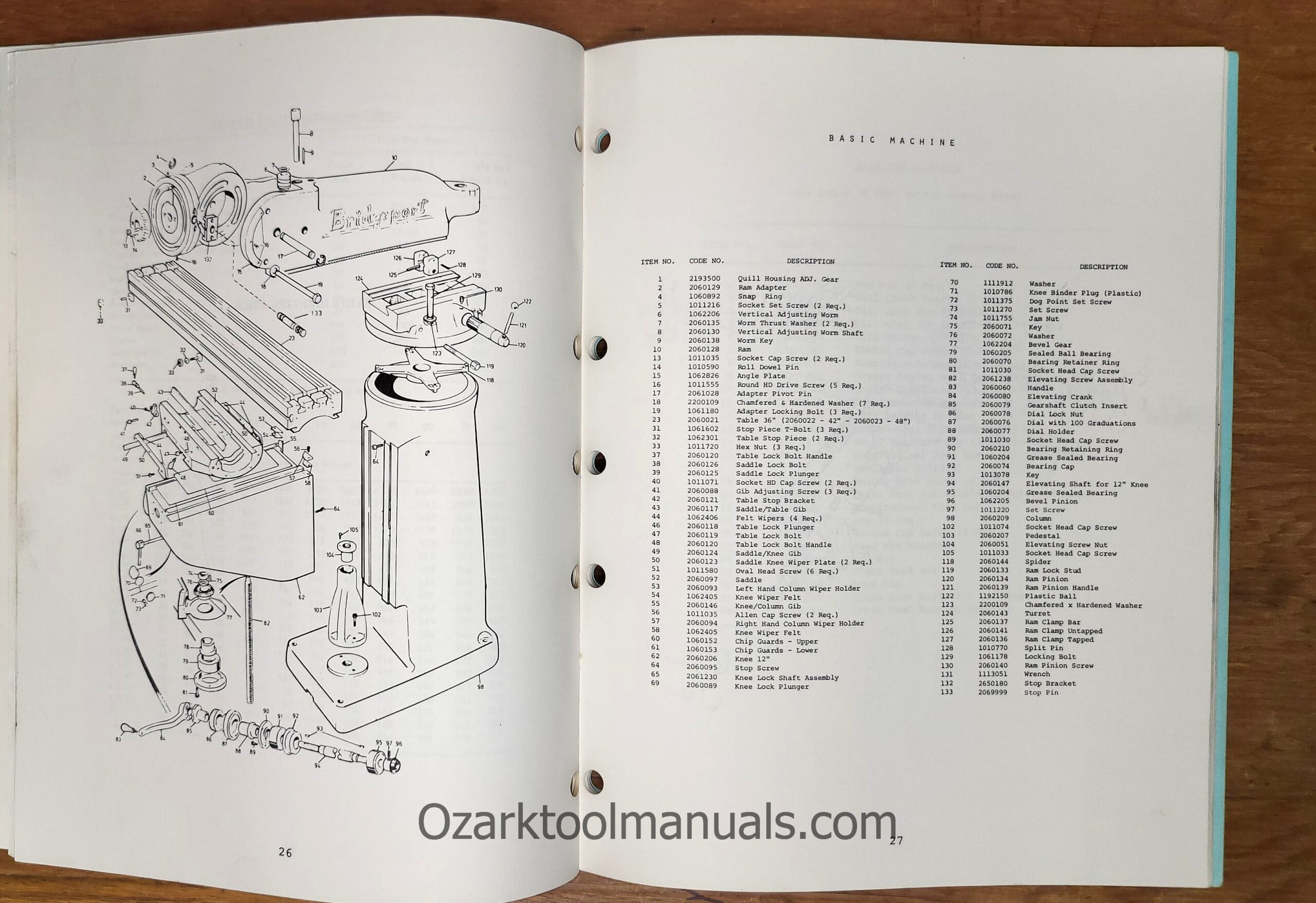 Bridgeport Series 1 M105H Knee Milling Machine Operator Service Parts ...