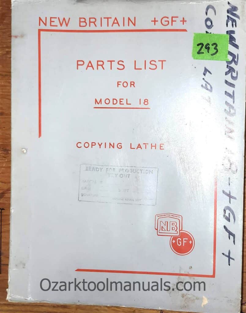 New Britain Model 18 Copying Lathe Parts Manual - Ozark Tool Manuals ...