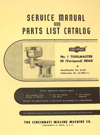 Cincinnati Nos. 2, 3, & 4 Dial Type Milling Machines Model OM Parts ...