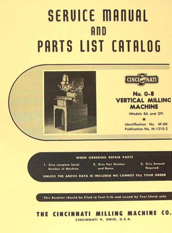 Cincinnati Nos. 2, 3, & 4 Dial Type Milling Machines Model OM Parts ...