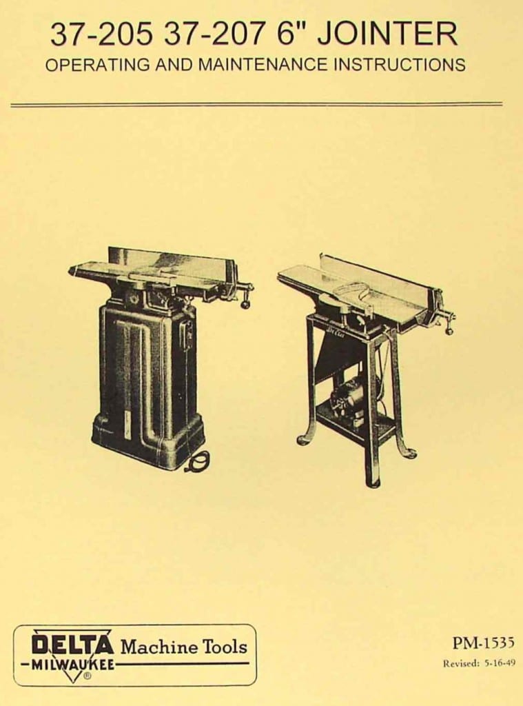 DELTA-Milwaukee 6" Short Bed Jointer 37-205, 37-207 Owner's & Parts ...