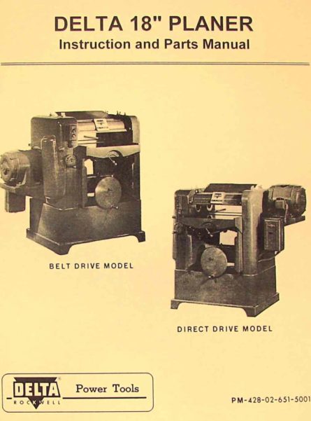Delta 20" Planer Model RC-51 Owner's, Instruction and Parts List Manual ...