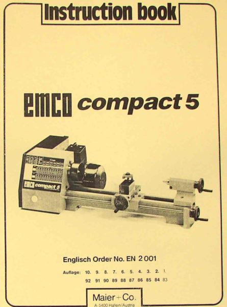 EMCO Compact 8 Metal Lathe Instructions Manual - Ozark Tool Manuals & Books