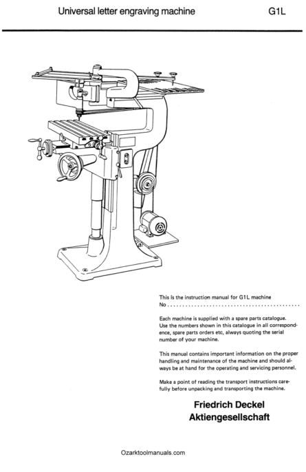 DECKEL G1L Universal Engraver Profiler Duplicator Pantograph Operator's ...