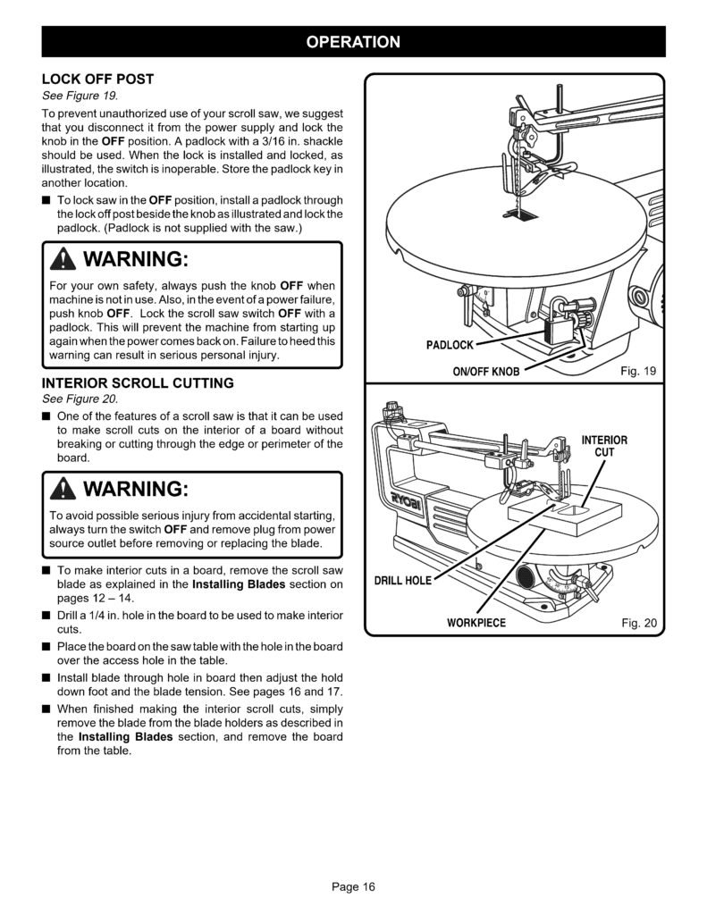 Ryobi 16" Scroll Saw Model SC155VS Owner's Operator's Instruction ...